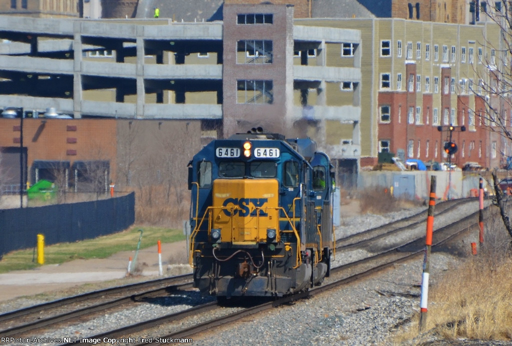 CSX 6461 powers it's silent partner into downtown.